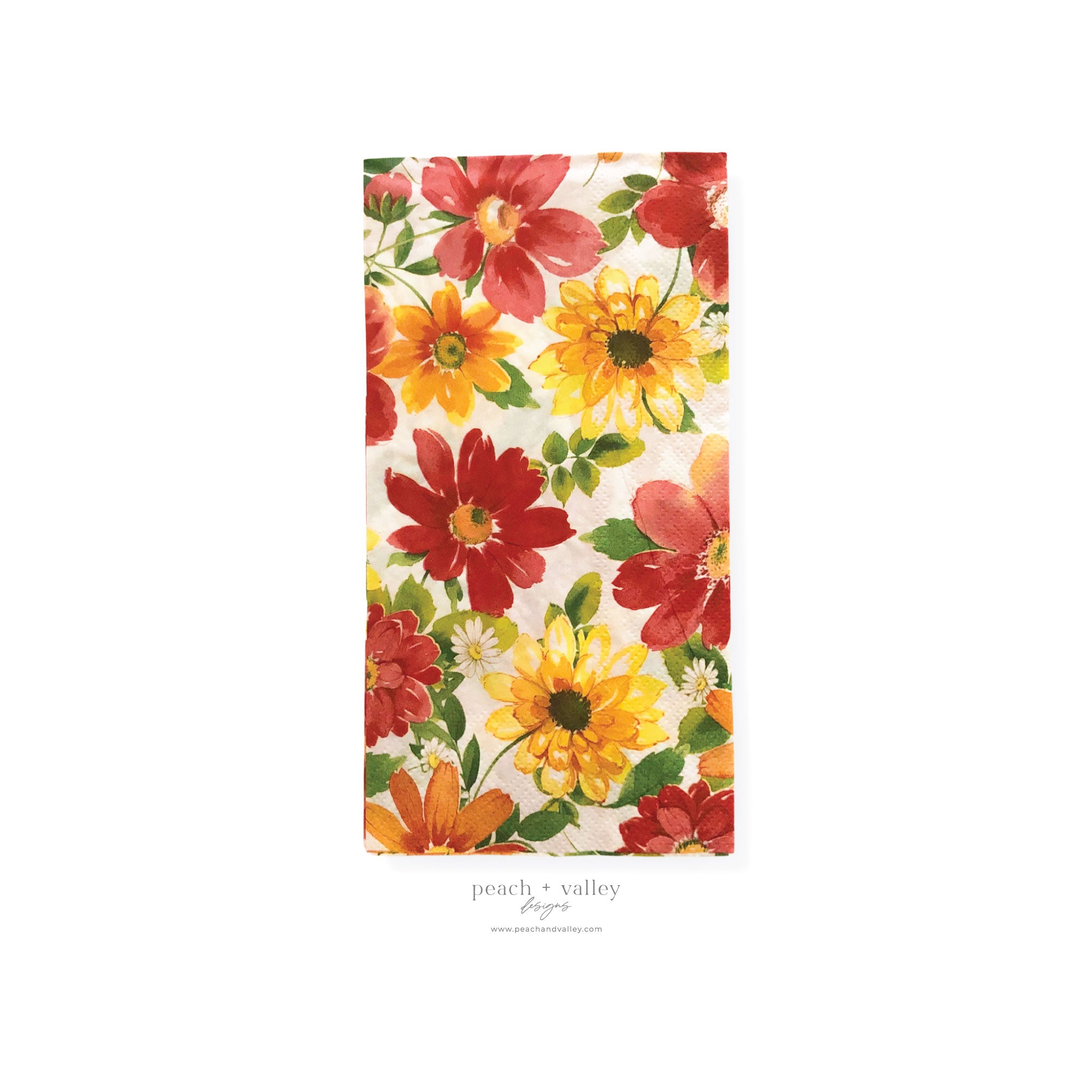Warm Watercolor Flowers Guest Napkin – Peach + Valley Designs
